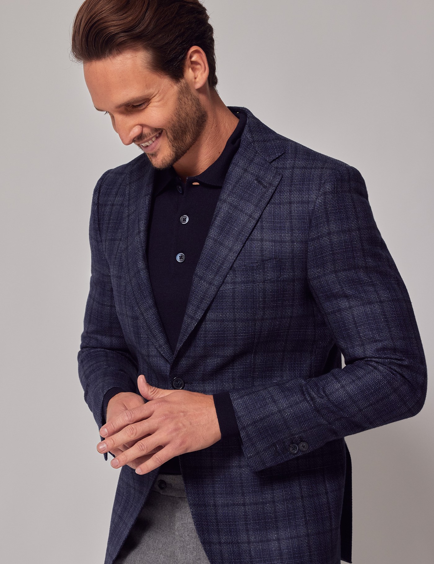 Men's Dark Blue Tonal Check Blazer - 1913 Collection