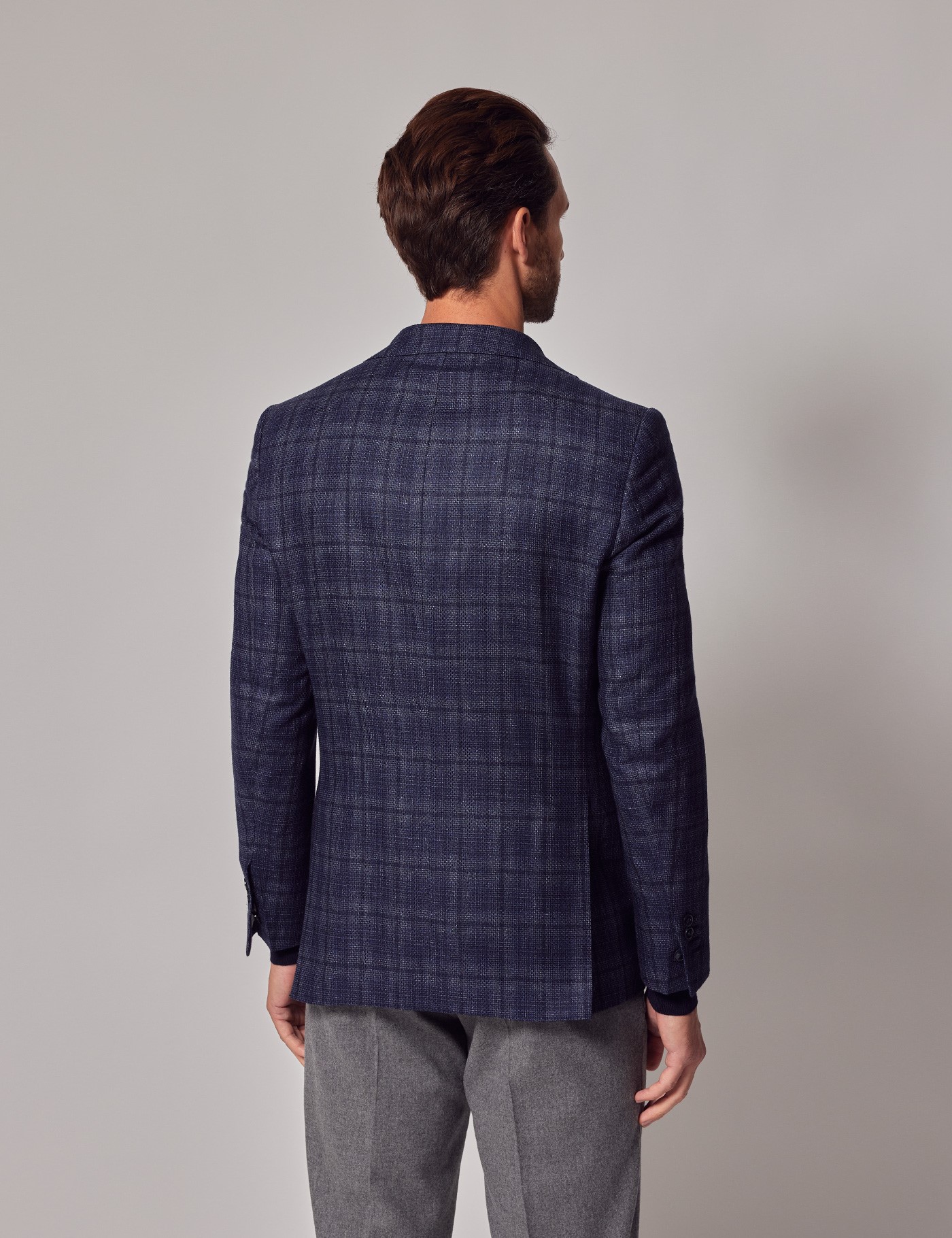 Men's Dark Blue Tonal Check Blazer - 1913 Collection