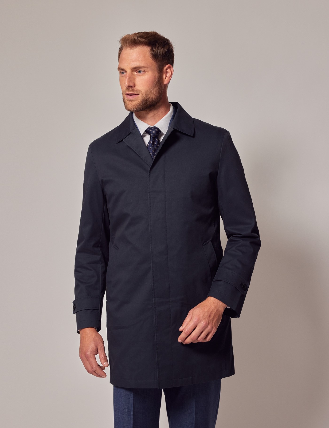 Men's Navy Rain Mac with Removable Lining | Hawes & Curtis