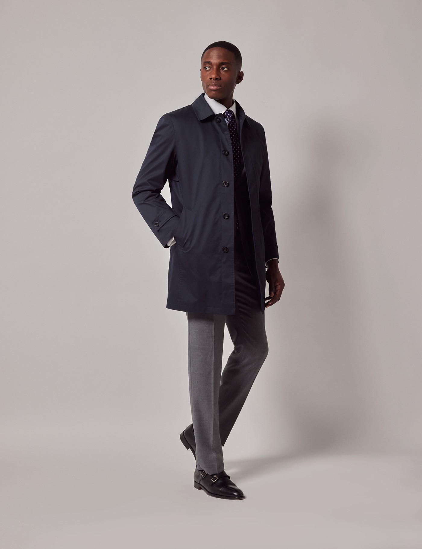 Men's Navy Rain Mac with Removable Lining | Hawes & Curtis
