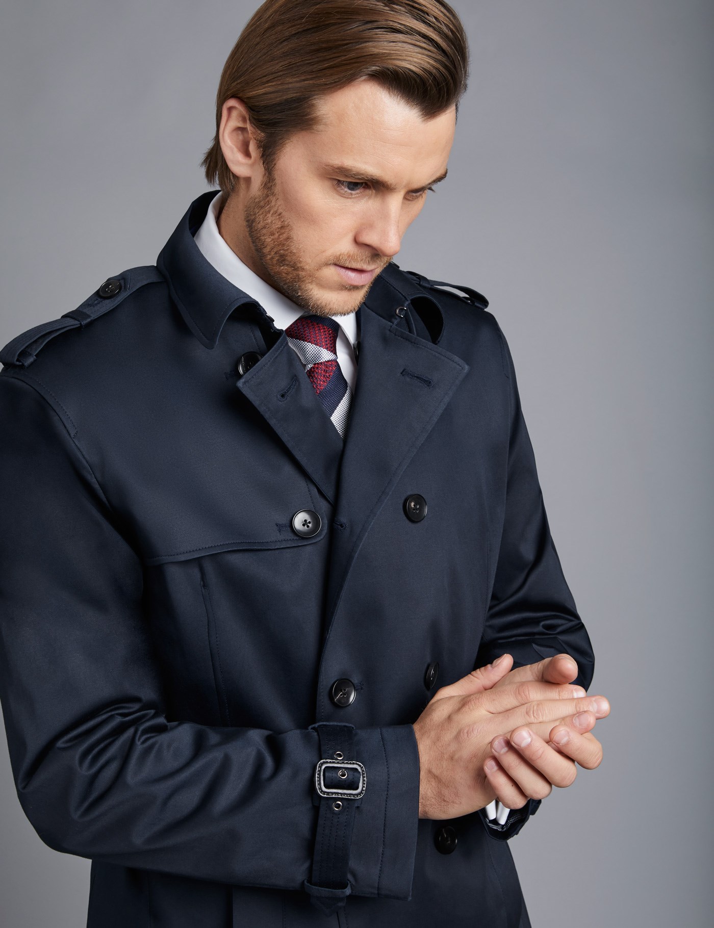 Men's Navy Double Breasted Rain Mac – 1913 Collection | Hawes & Curtis