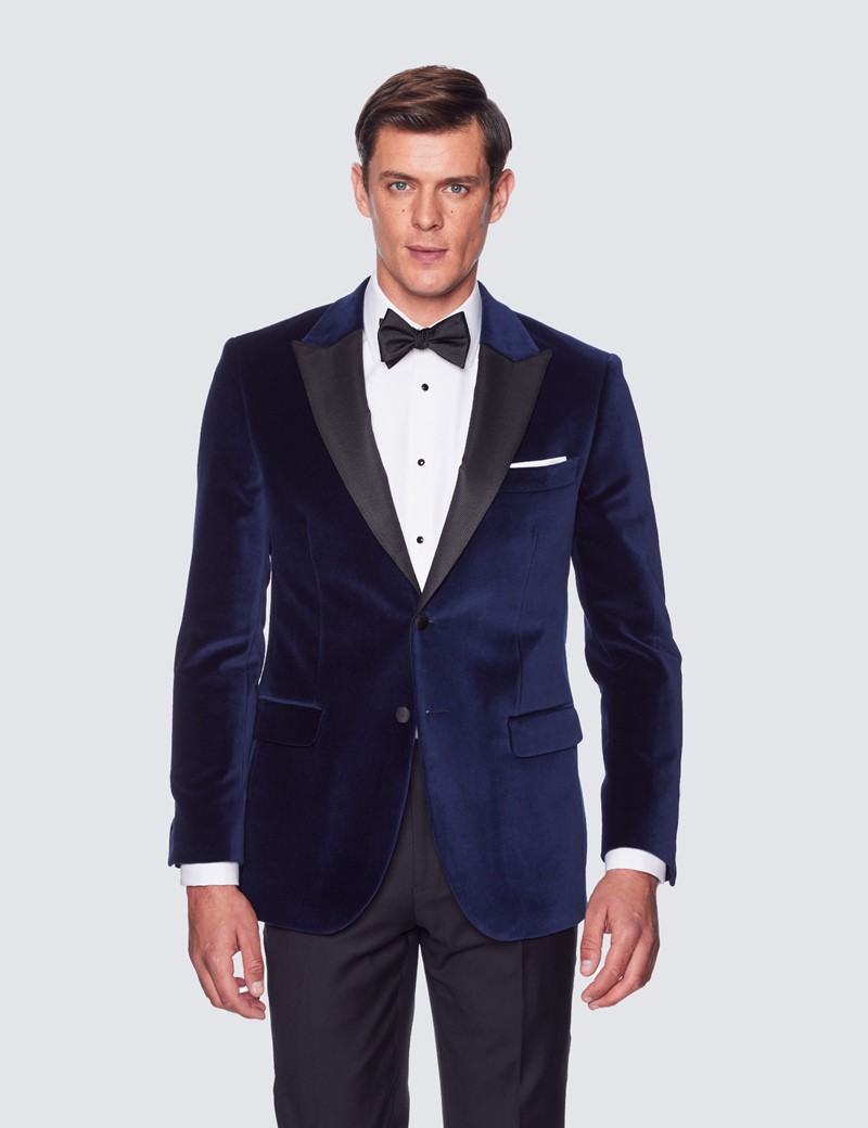 Men’s Navy Plain Velvet Jacket | Hawes & Curtis