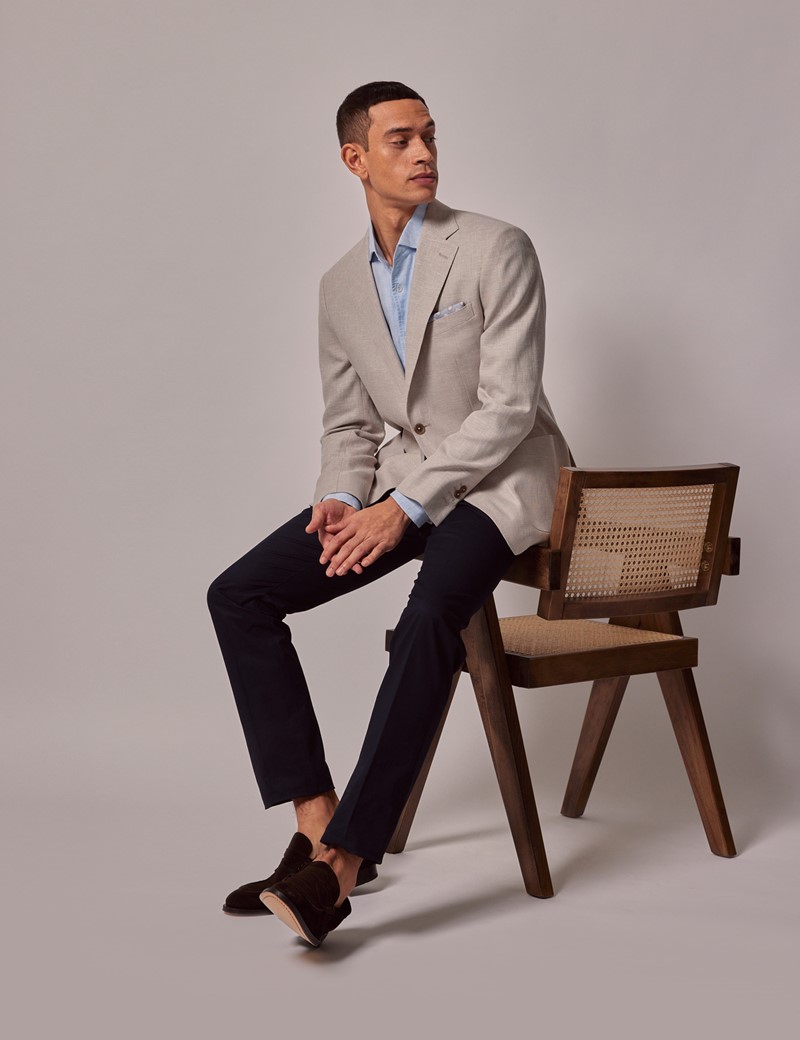 Men's Beige Cotton Linen Blend Blazer | Hawes and Curtis