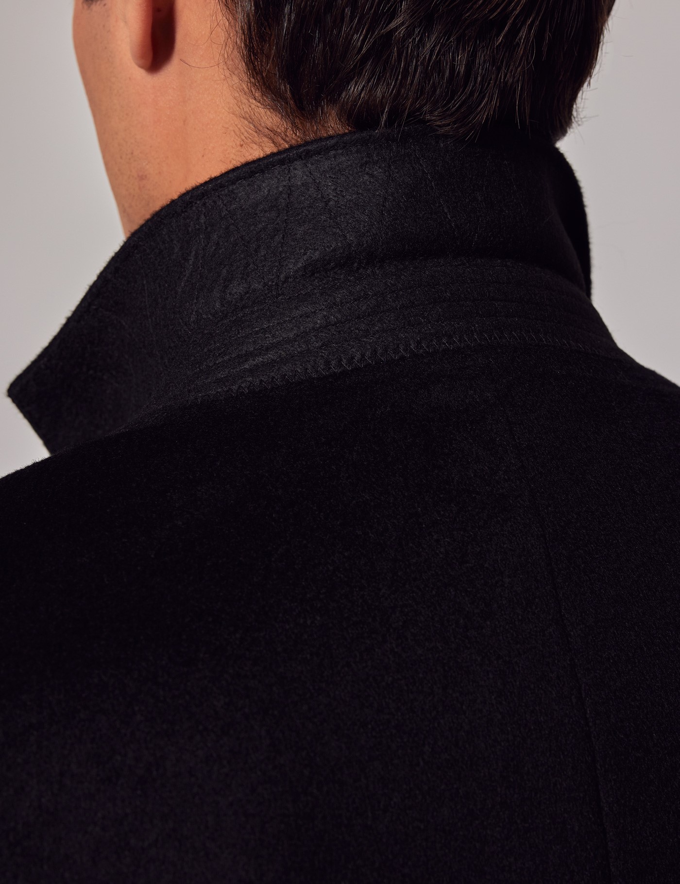 Men’s Black Wool Overcoat with Back Vent | Hawes & Curtis