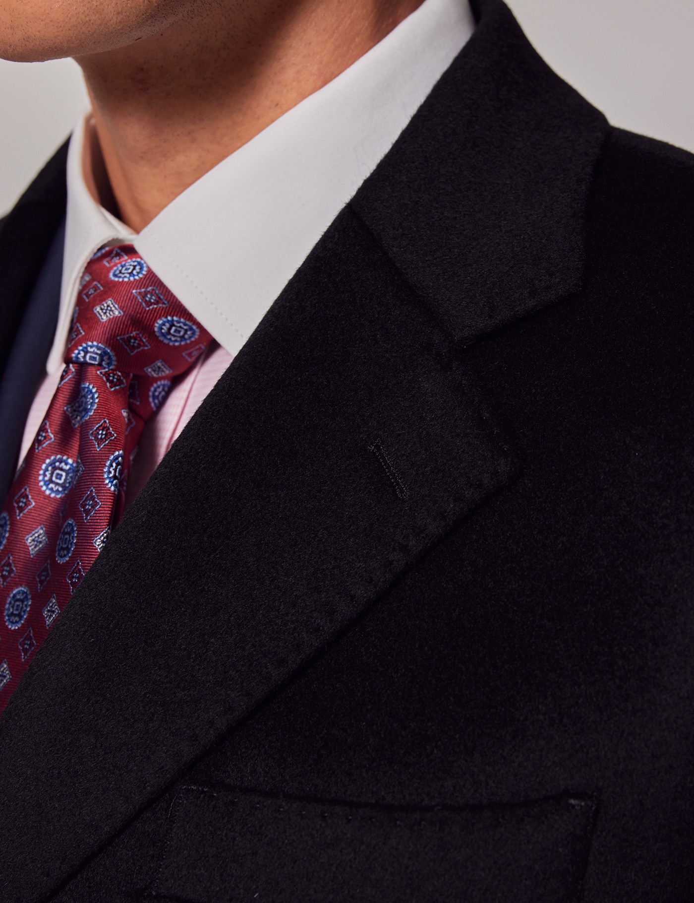 Men’s Black Wool Overcoat with Back Vent | Hawes & Curtis