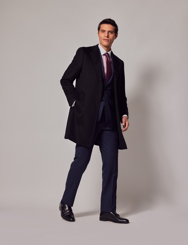 Men’s Black Wool Overcoat with Back Vent | Hawes & Curtis