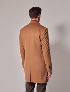 Men’s Tan Overcoat with Single Back Vent | Hawes & Curtis