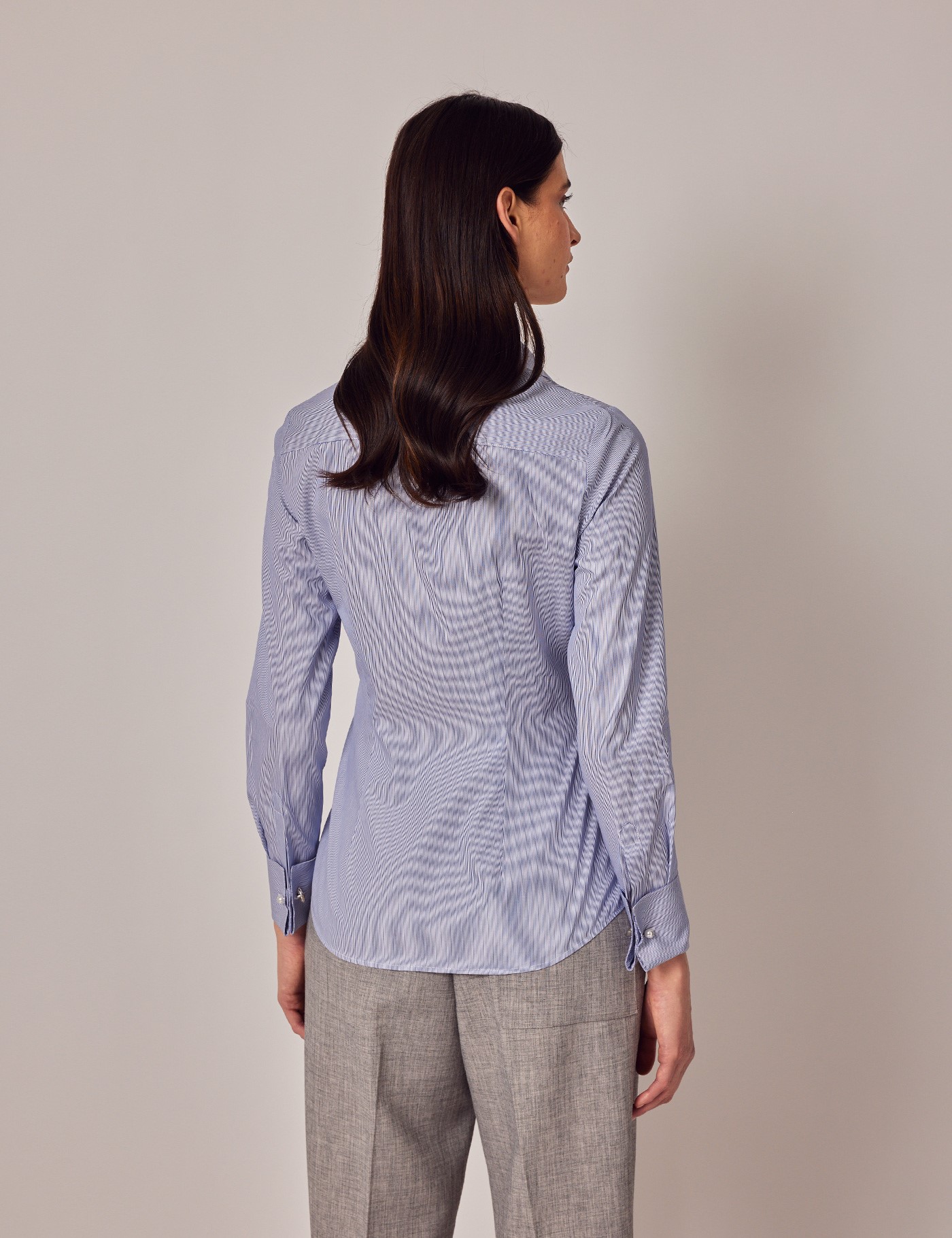 Women's Blue & White Fine Stripe Fitted Shirt - Double Cuffs
