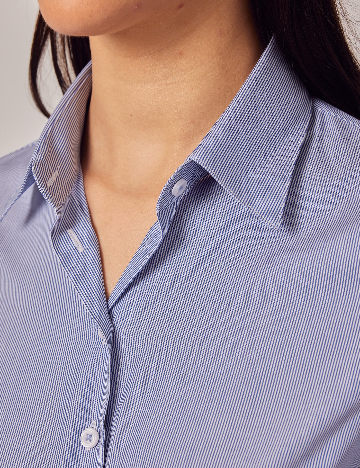 Women's Blue & White Fine Stripe Fitted Shirt - Double Cuffs