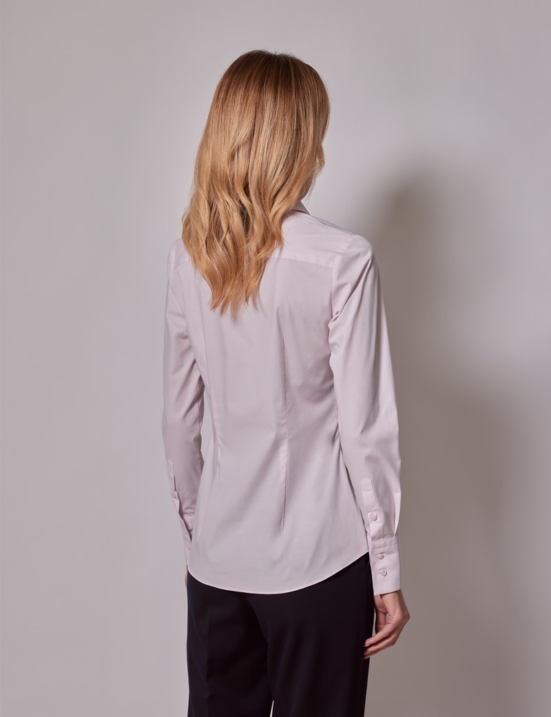 Cotton Stretch Plain Women's Fitted Shirt with Concealed Placket and ...