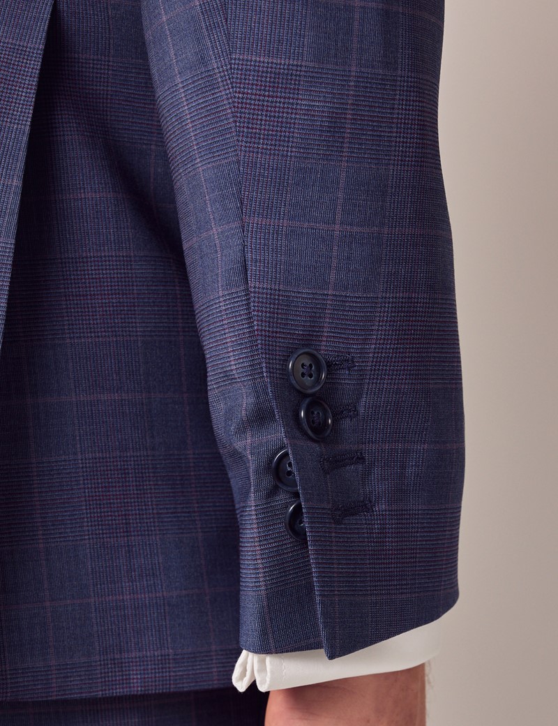 Men's Blue & Pink Prince of Wales Check Tailored Suit Jacket - 1913 ...