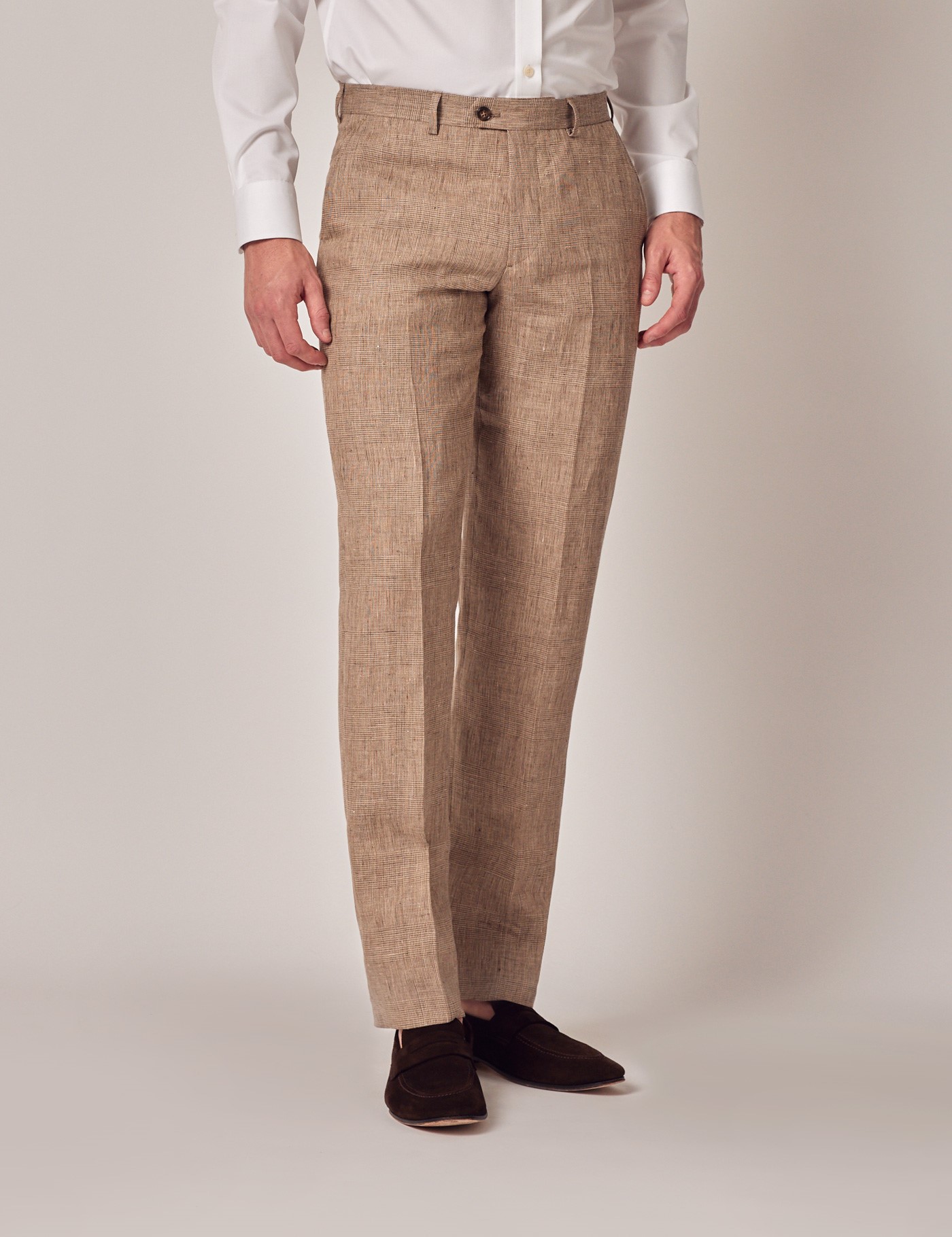 Brown Check Double Breasted 2 Piece Linen Tailored Suit Hawes And Curtis