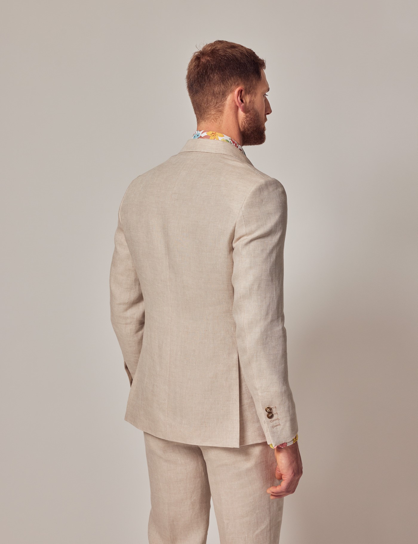 Men's Cream Double Breasted Linen Tailored Suit Jacket