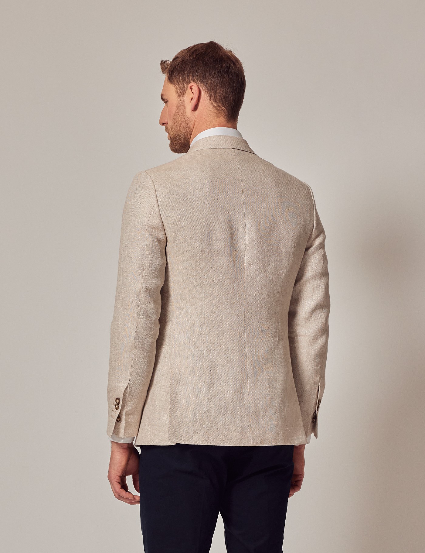 Men's Cream Double Breasted Linen Tailored Suit Jacket