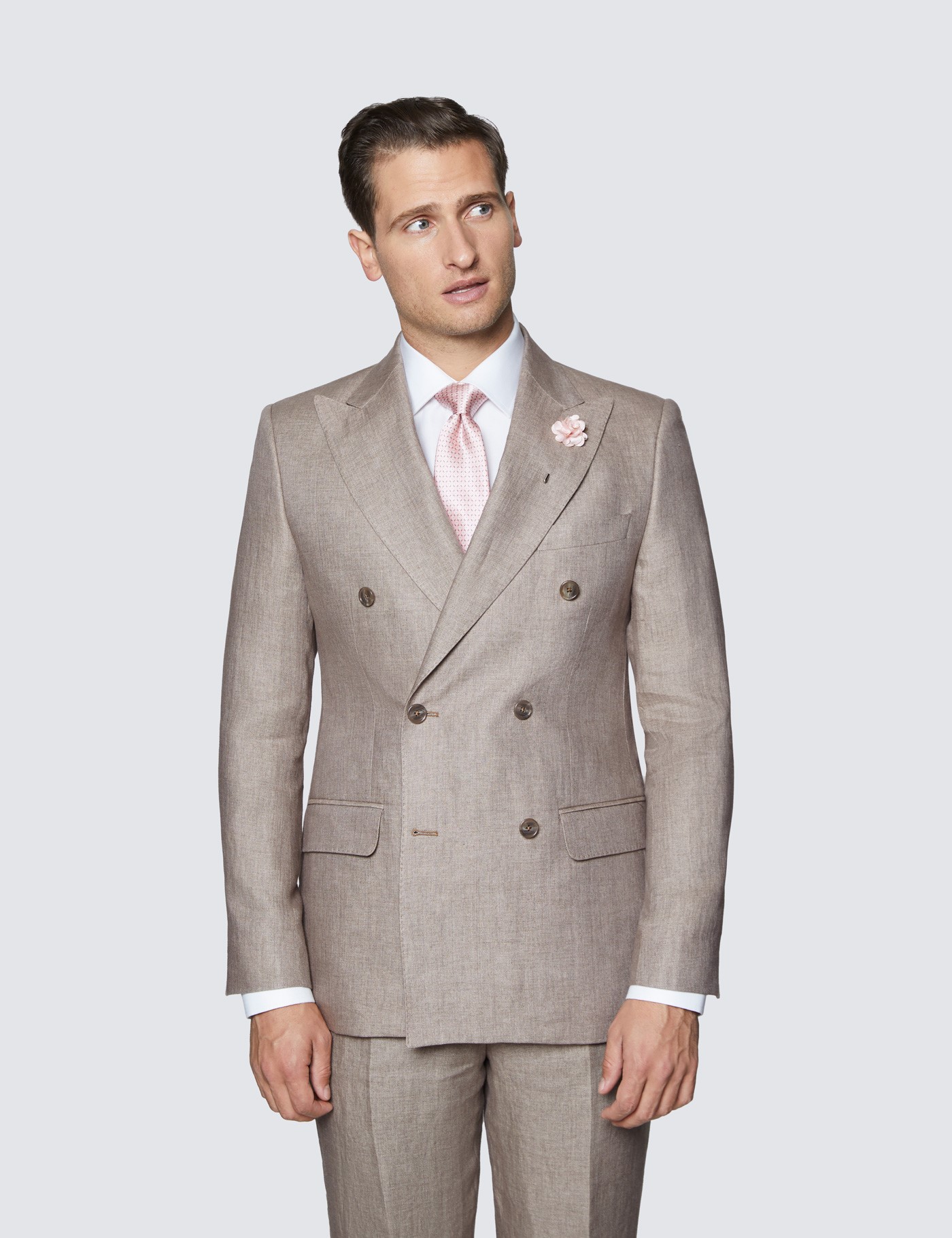 1913 Collection Linen Semi Plain Tailored Fit Double Breasted Italian