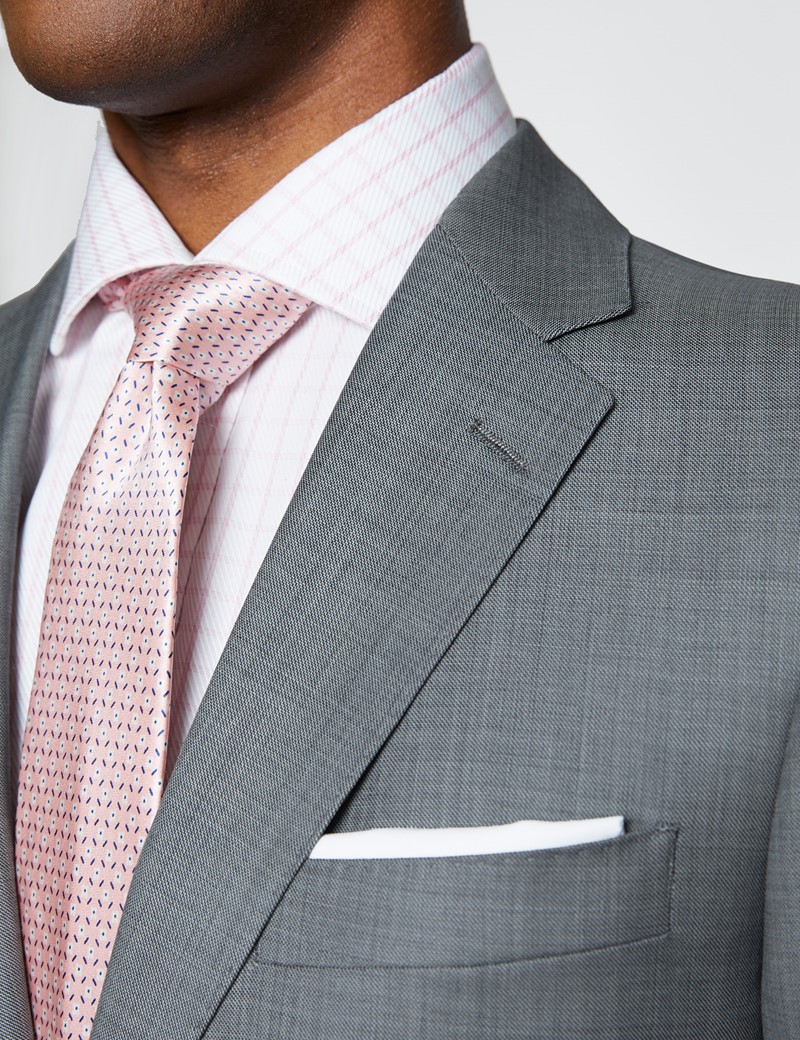 Men's Light Grey Twill Slim Fit Suit - Super 120s Wool | Hawes & Curtis