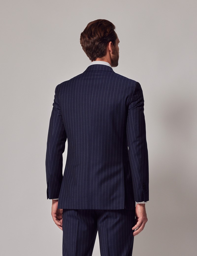 Men's Navy Chalk Stripe Double Breasted Slim Fit Suit | Hawes & Curtis
