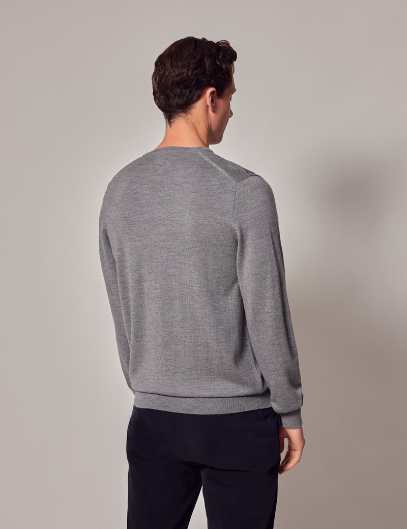 Men’s Grey Crew Neck Merino Wool Jumper
