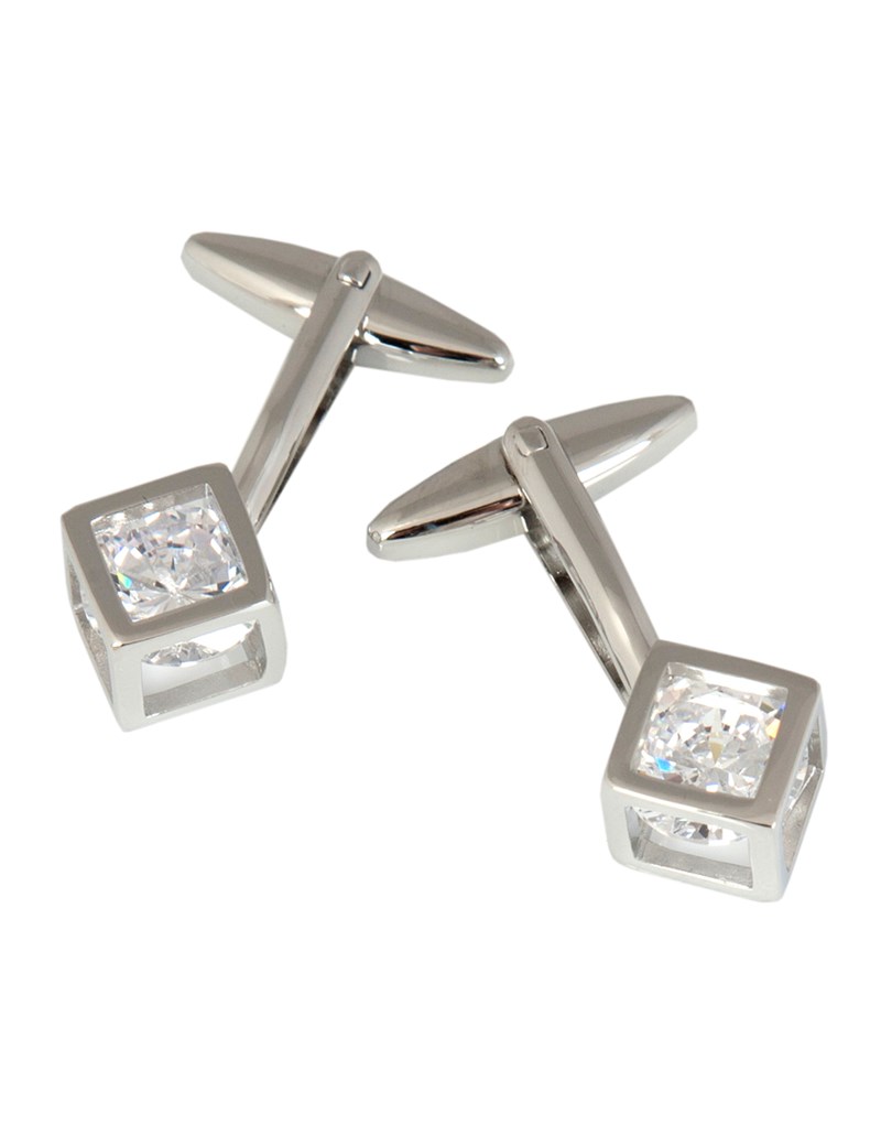Ladies Silver Encaged Crystal Cufflink | Hawes & Curtis