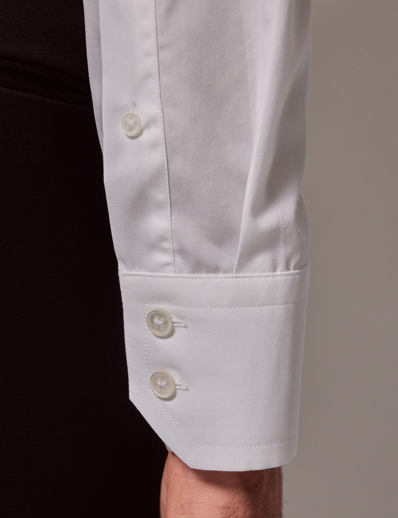 Mens White Twill Slim Shirt High Collar