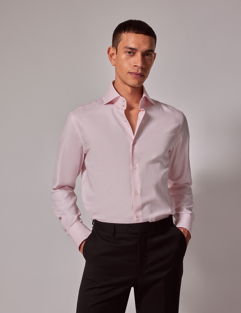 Men's Light Pink Twill Slim Fit Shirt - High Collar