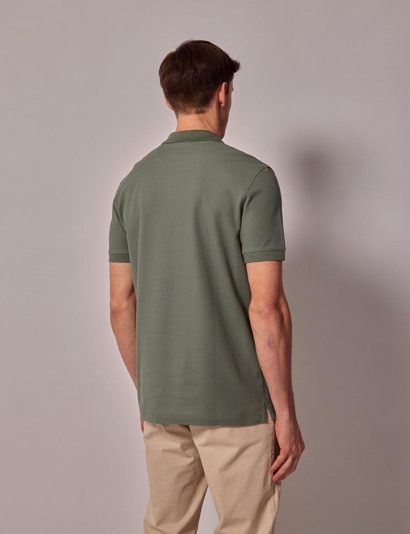 Men's Green Mercerised Cotton Polo Shirt - Short Sleeve | Hawes and Curtis