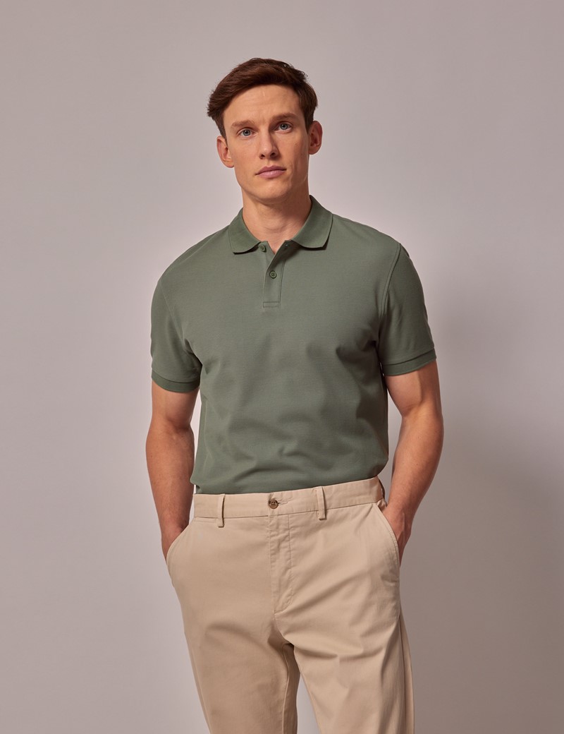 Men's Green Mercerised Cotton Polo Shirt - Short Sleeve | Hawes and Curtis