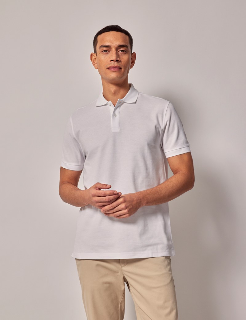 Men's White Mercerized Cotton Polo Shirt - Short Sleeve | Hawes and Curtis