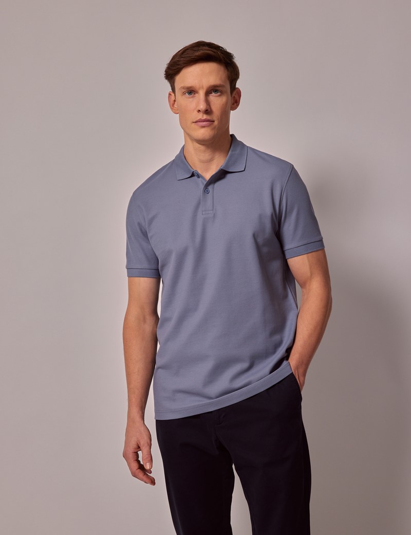 Men's Ocean Blue Mercerized Cotton Polo Shirt - Short Sleeve | Hawes ...