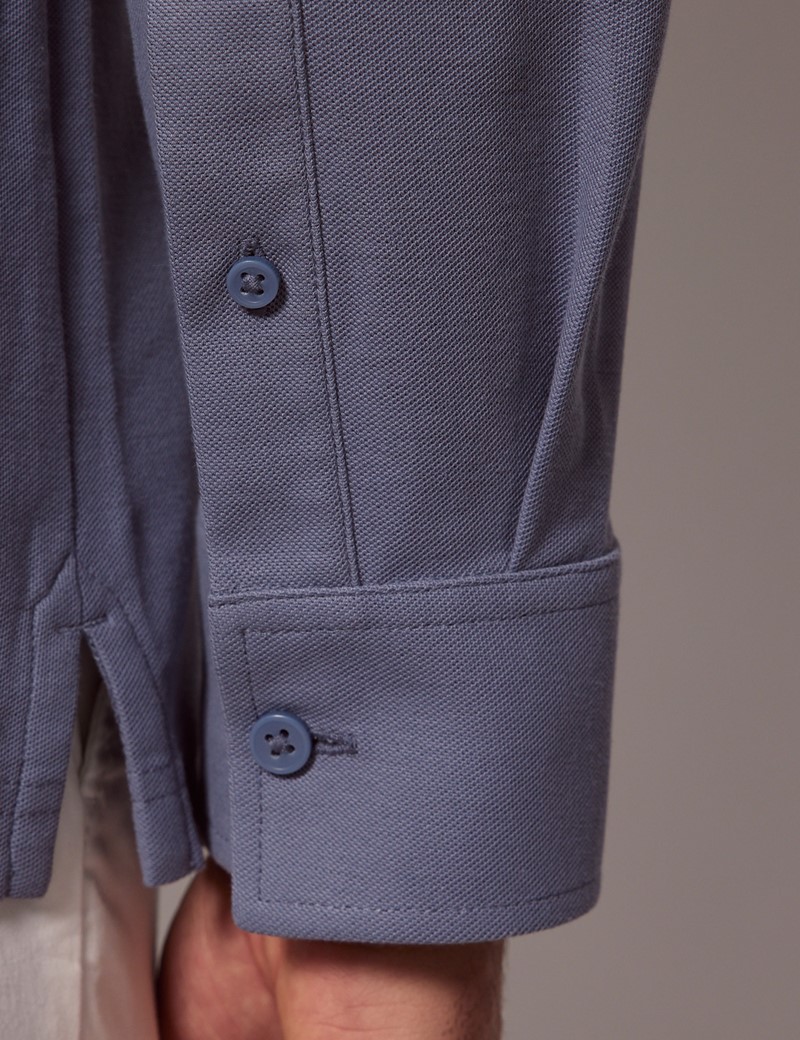 Men's Ocean Blue Mercerised Cotton Long Sleeve Polo Shirt | Hawes and ...