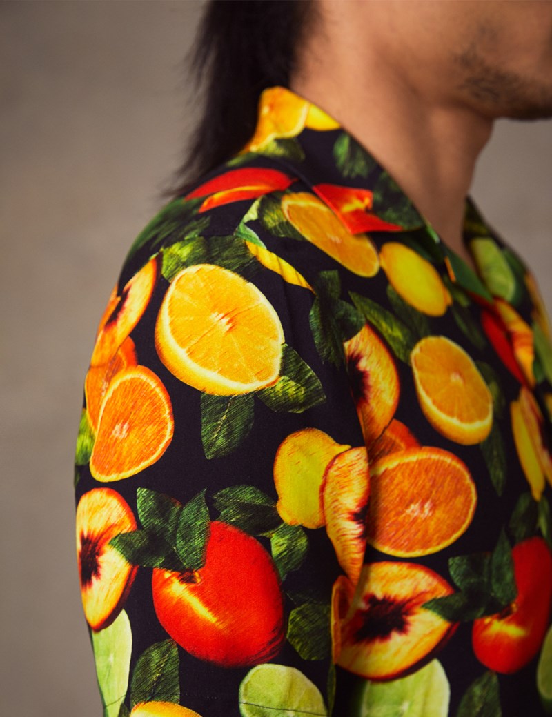 Men's Curtis Yellow & Olive Fresh Fruit Print Relaxed Fit Shirt - Short ...