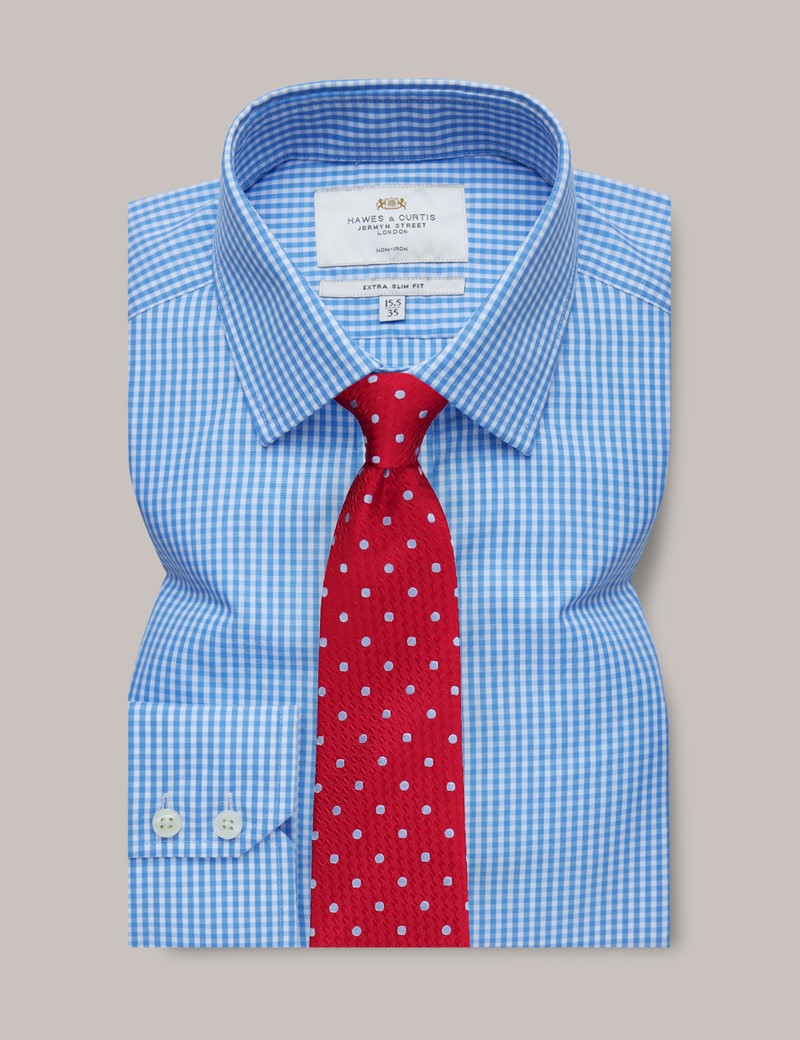 Non-Iron Blue & White Gingham Check Extra Slim Shirt | Hawes & Curtis