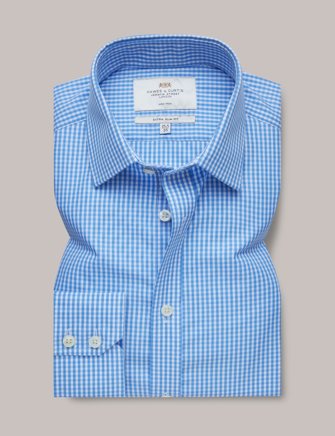 Non-Iron Blue & White Gingham Check Extra Slim Shirt | Hawes & Curtis