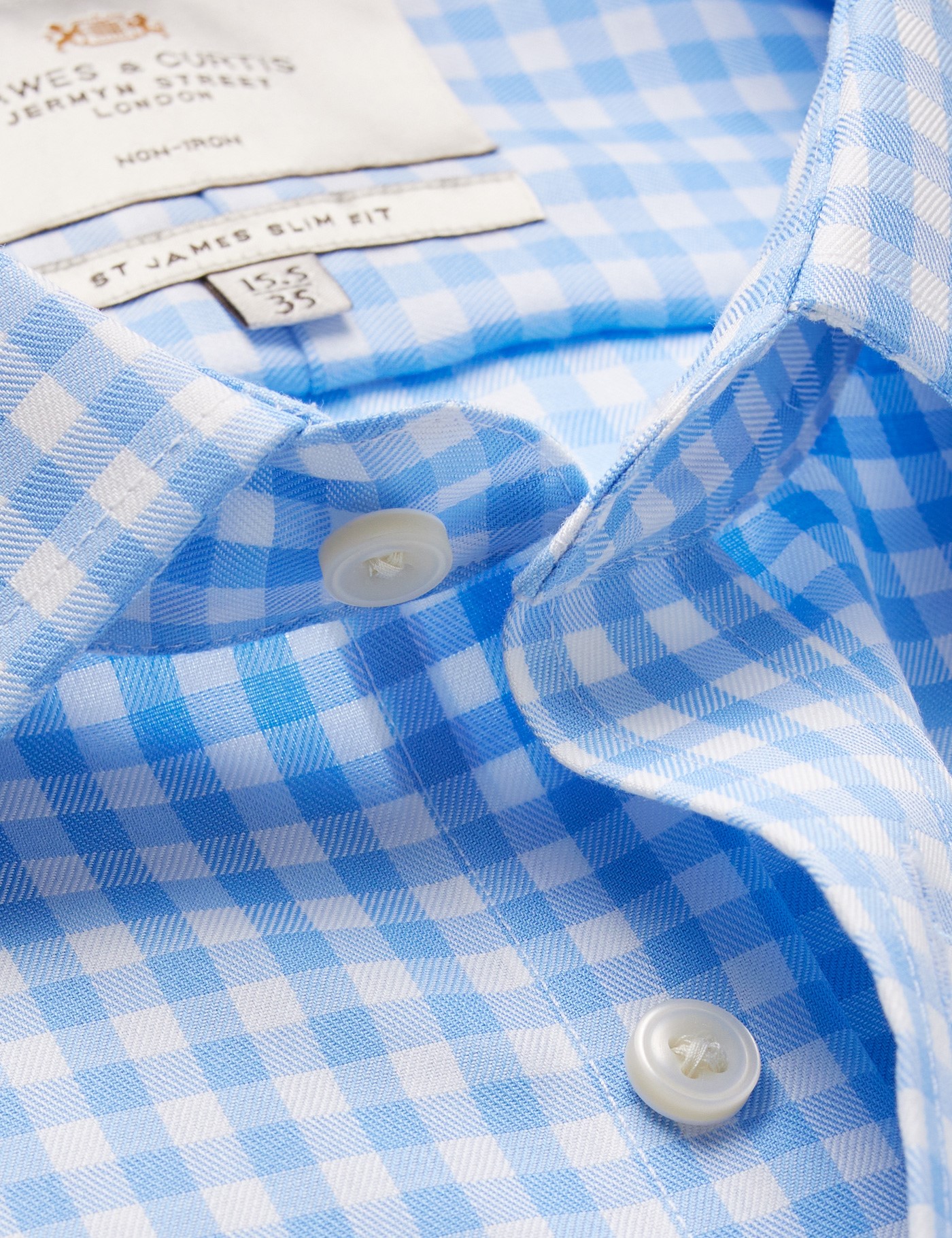 Non-Iron Blue & White Large Gingham Check Slim Shirt - Double Cuffs | Hawes & Curtis