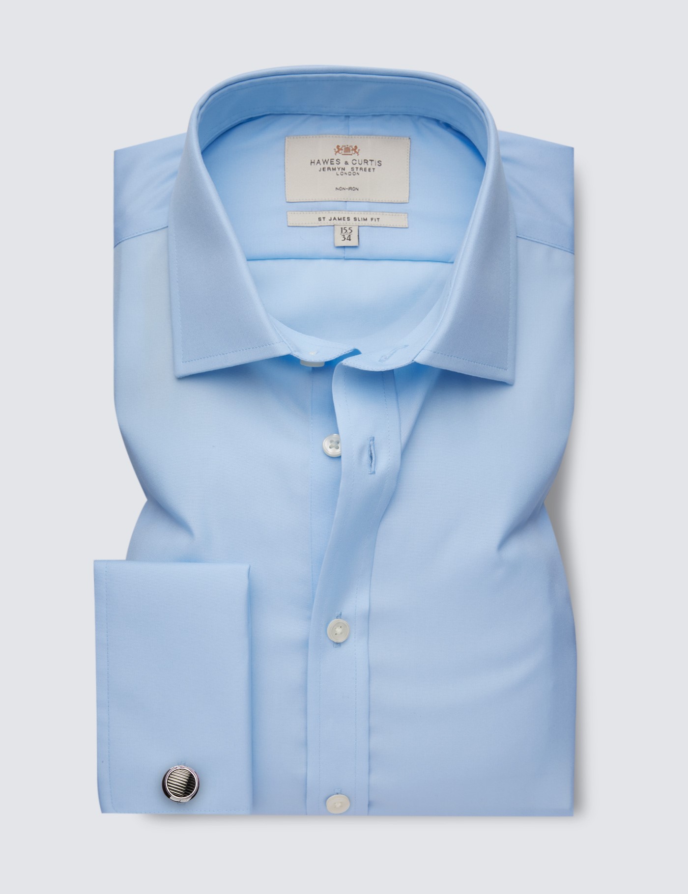 Non Iron Blue Poplin Relaxed Slim Fit Shirt With Semi Cutaway Collar ...