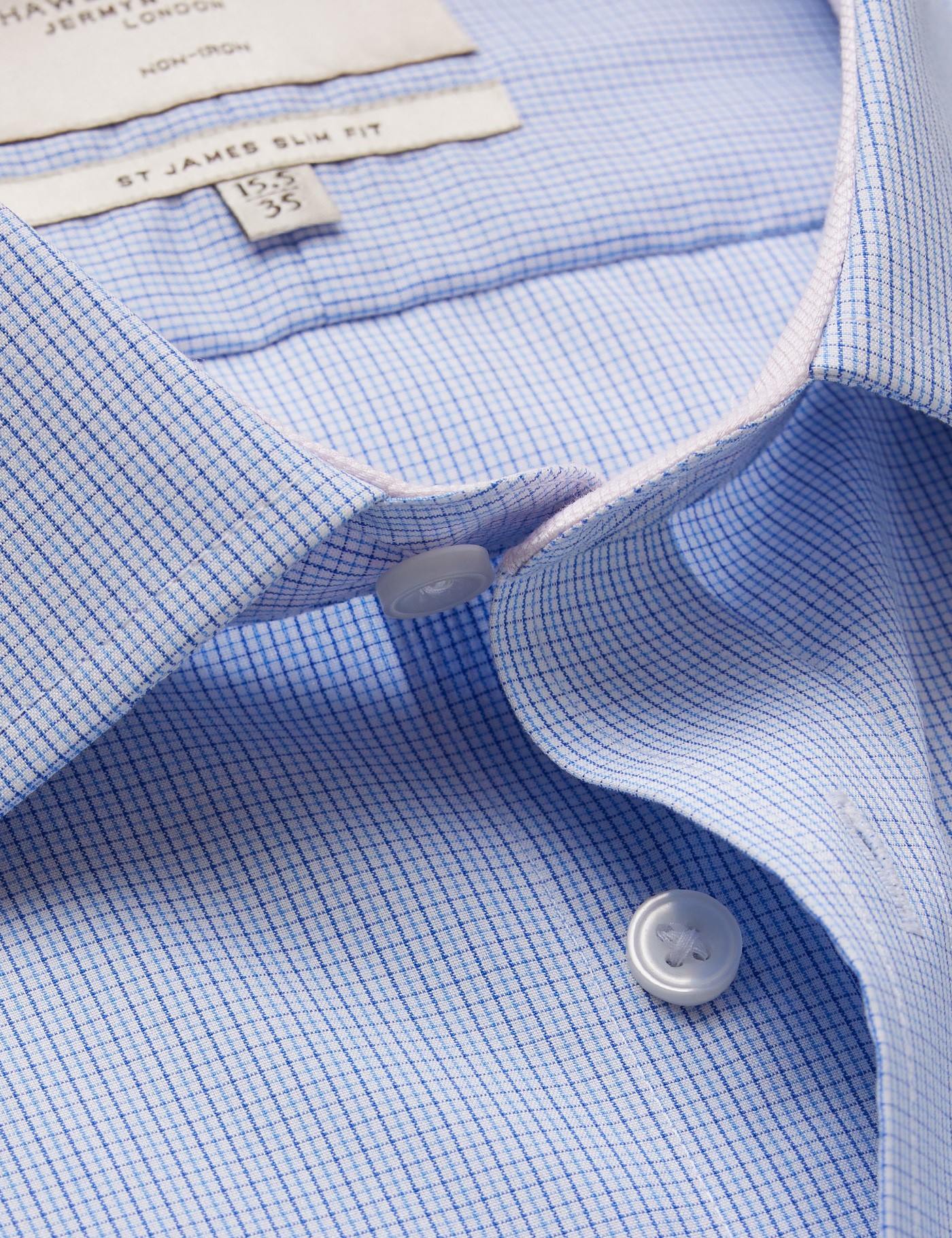 Non-Iron Navy & Blue Plaid Slim Shirt With Contrast Detail | Hawes & Curtis