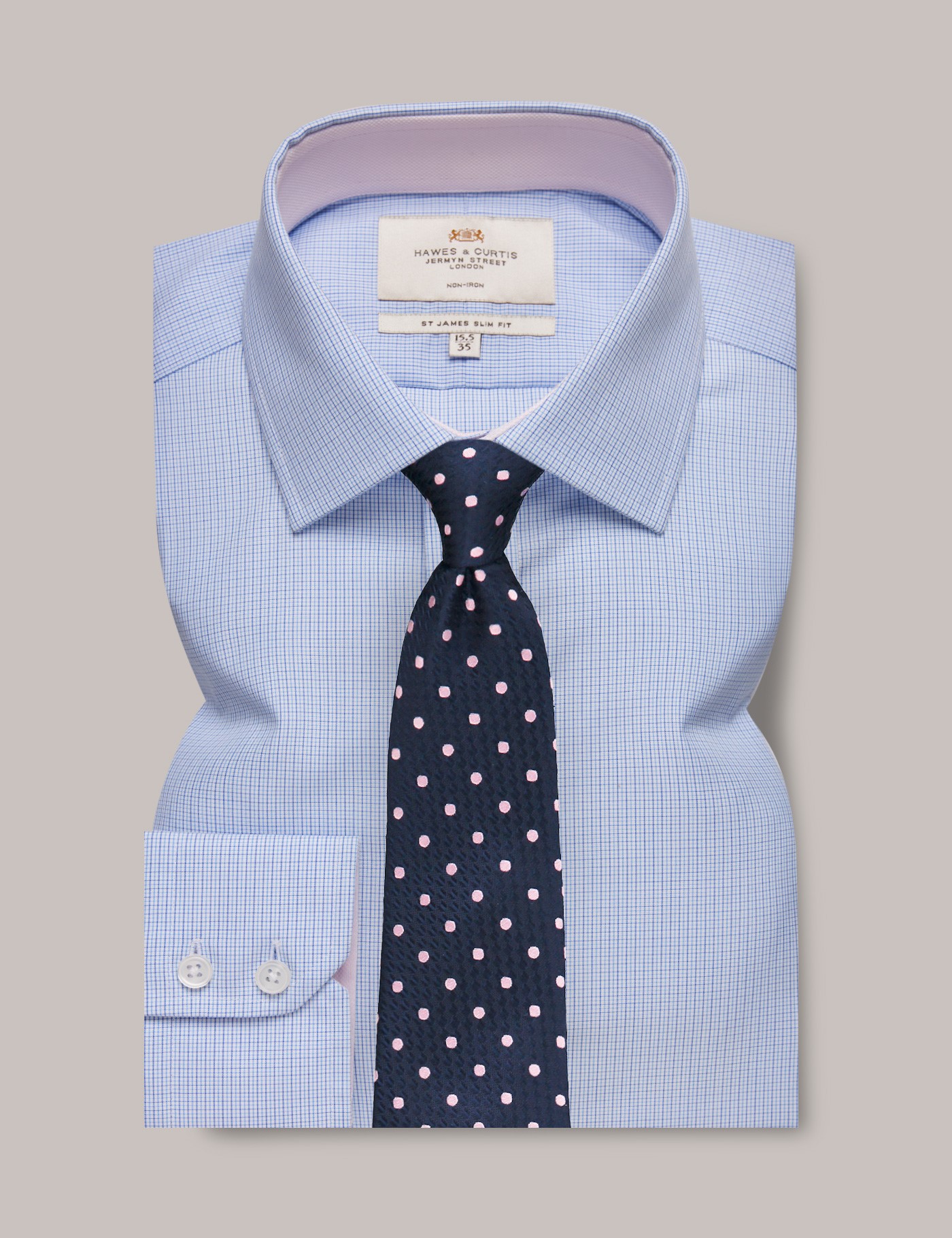 Non-Iron Navy & Blue Plaid Slim Shirt With Contrast Detail | Hawes & Curtis