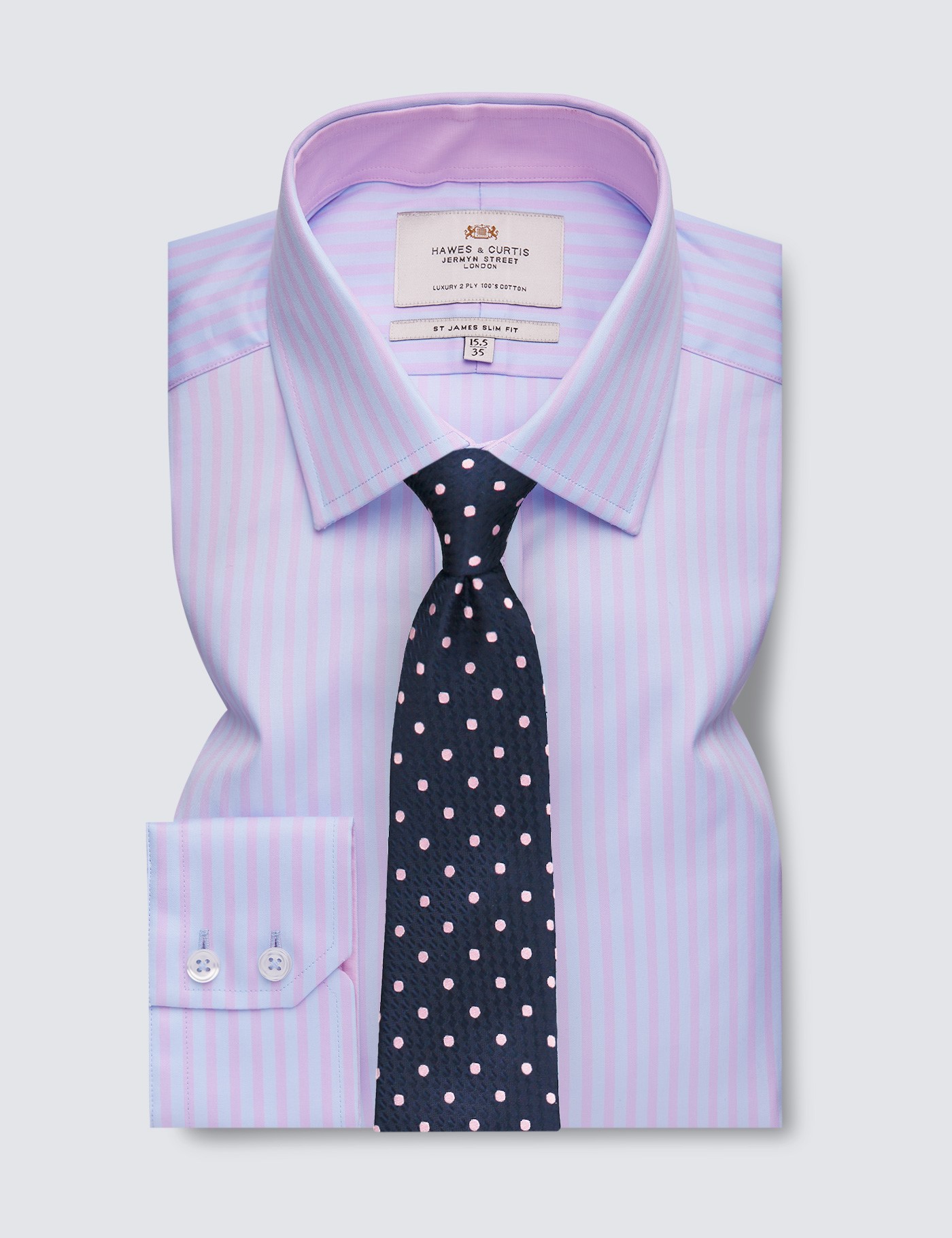 Easy Iron Blue And Pink Stripe Relaxed Slim Fit Shirt With Semi Cutaway