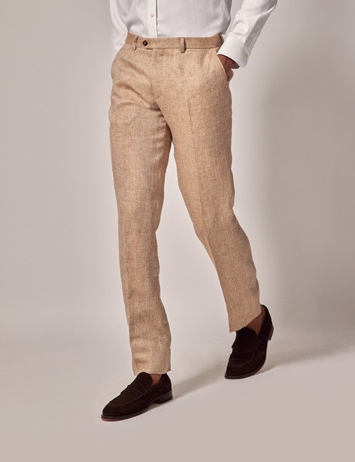 Mens Beige Linen Herringbone Tailored Italian Vest 1913 Collection