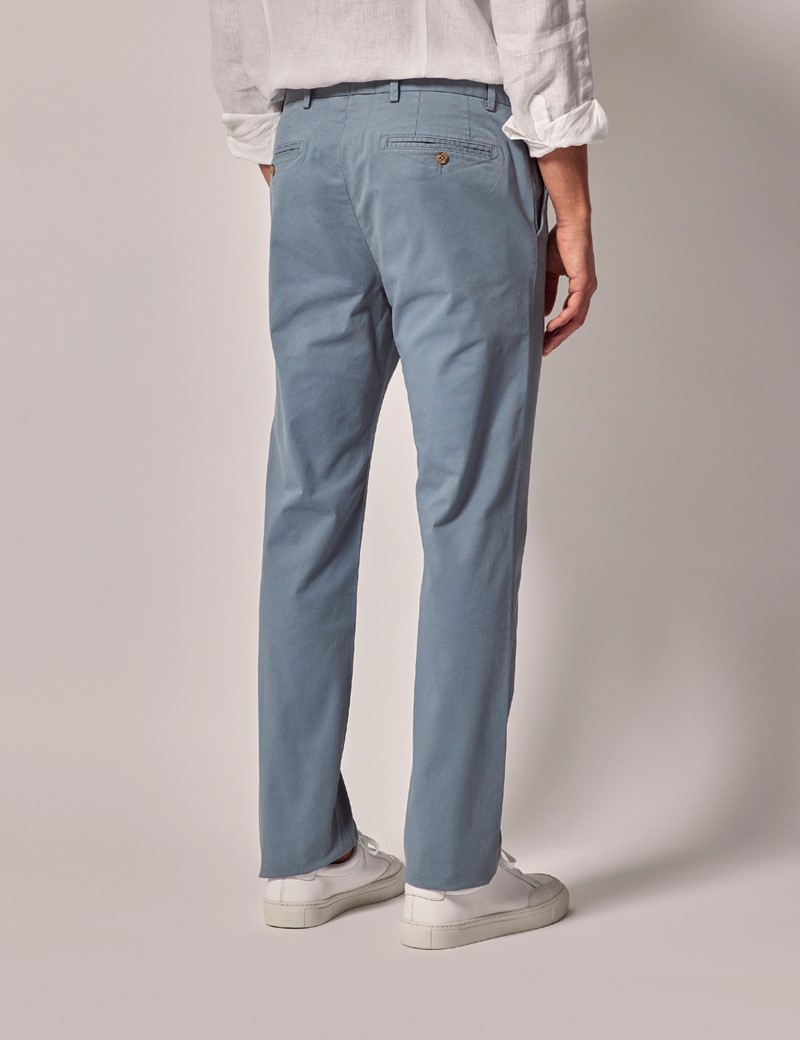 Men's Sea Blue Garment Dyed Cotton Stretch Chinos | Hawes and Curtis