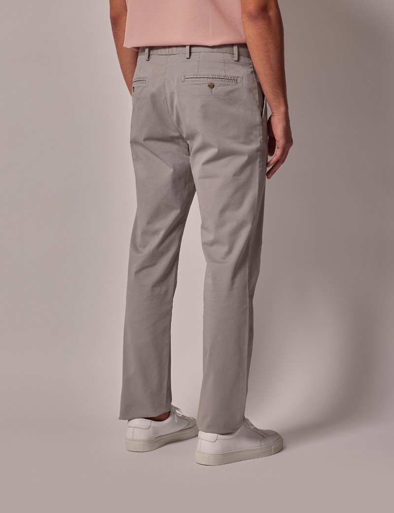 Men's Light Grey Garment Dyed Cotton Stretch Chinos | Hawes and Curtis