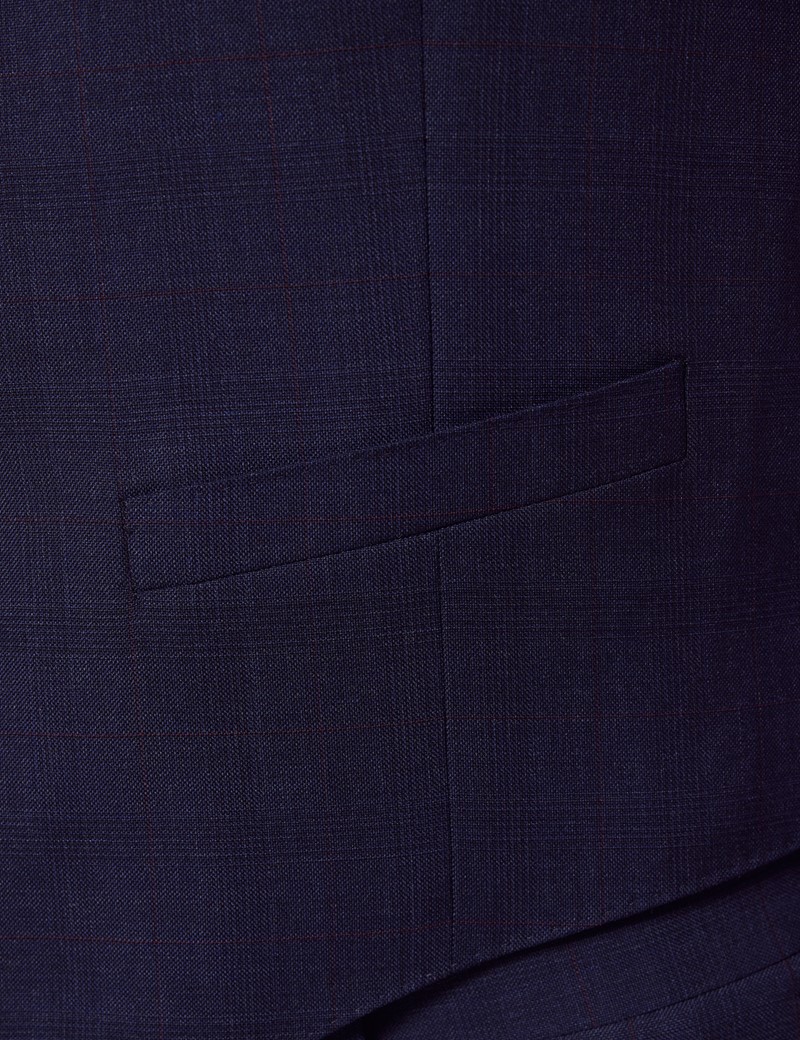 Men's Navy & Red Prince of Wales Check Slim Suit Waistcoat