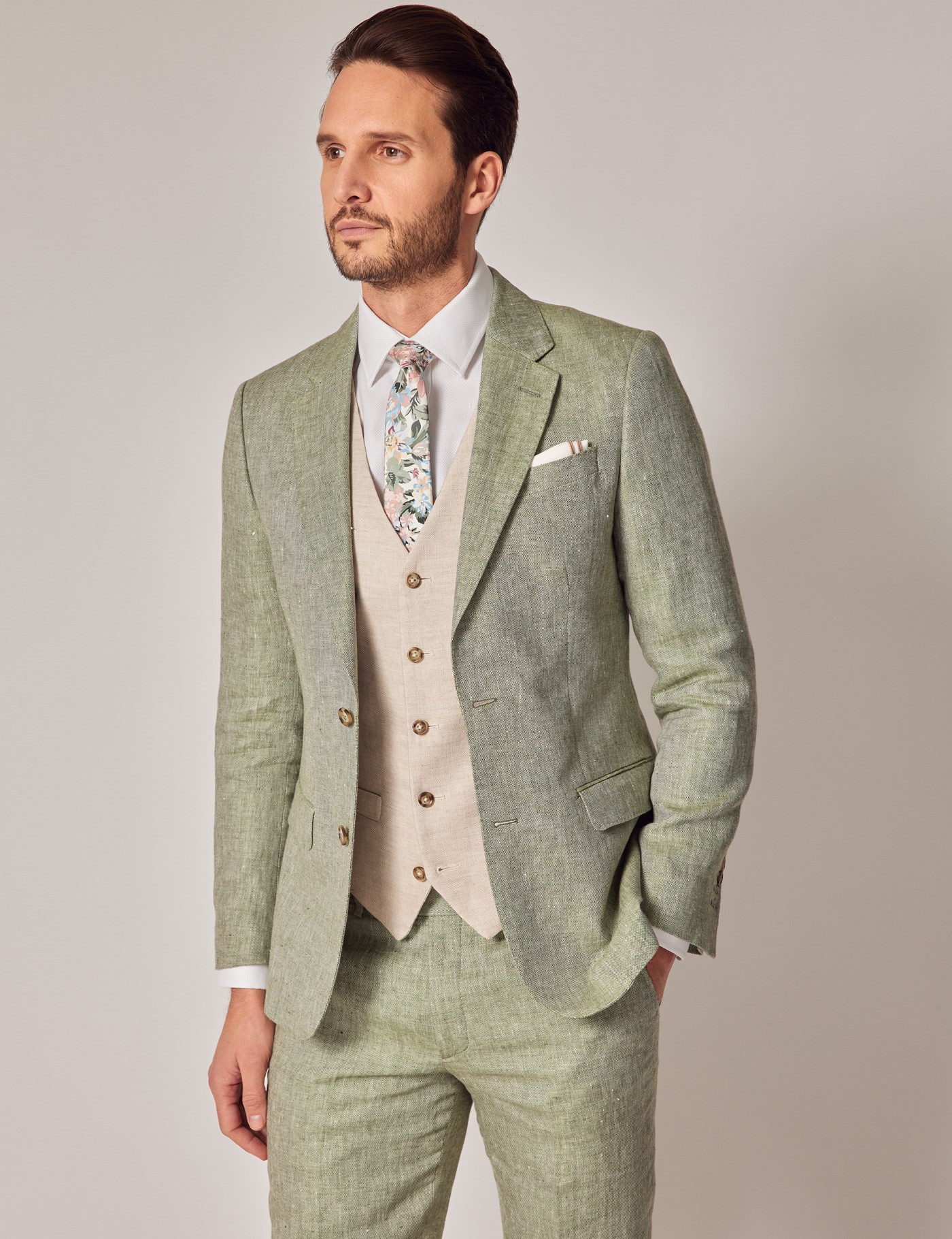 Men's Cream Linen Tailored Vest