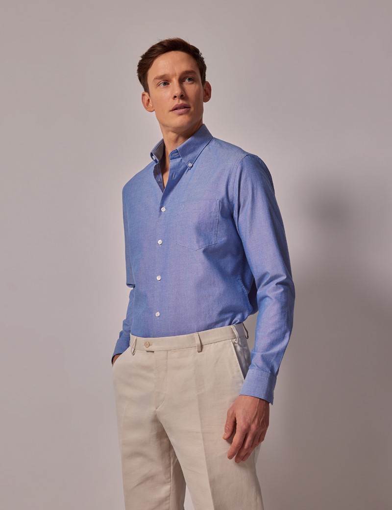 Men's Mid Blue Oxford Shirt - Button Down Collar | Hawes and Curtis