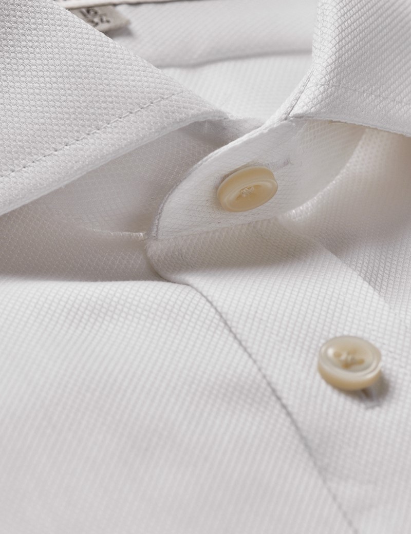 Men's Non-Iron White Pique Classic Shirt - Windsor Collar - Double Cuff